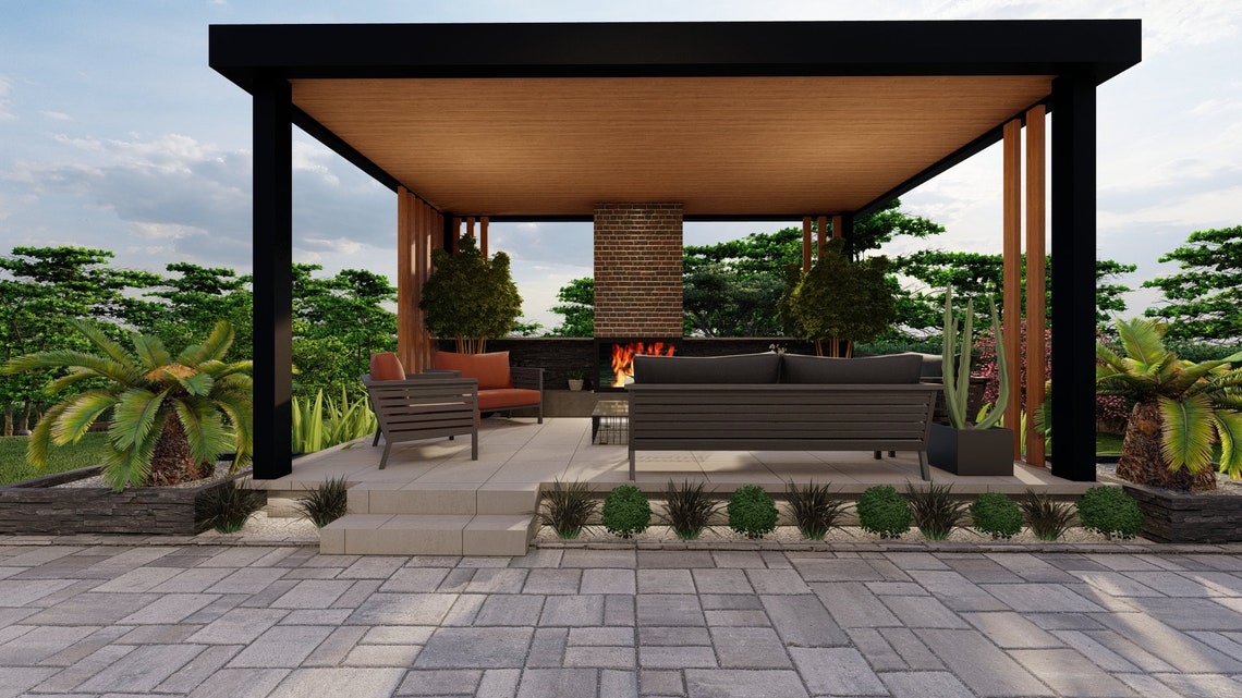 Backyard Pergola Design, Garden, Backyard, Terrace, 3d Realistic ...
