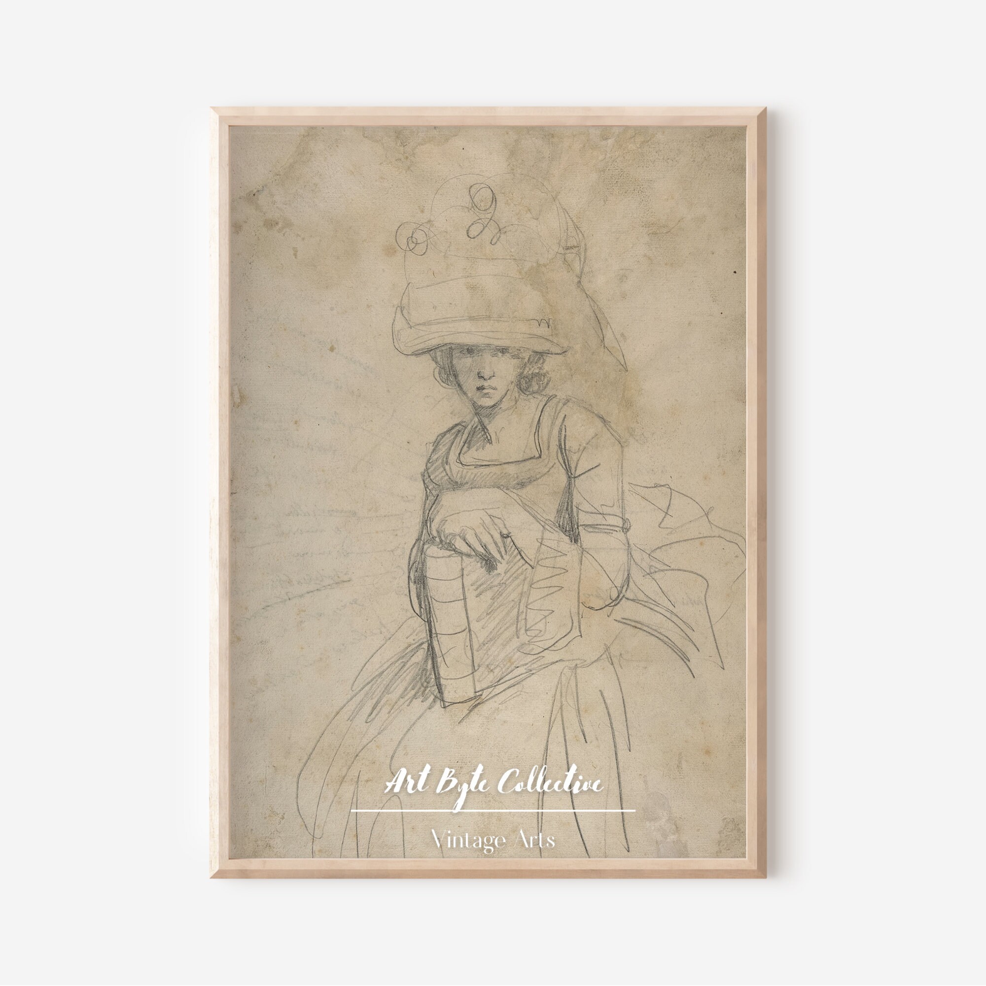 Antique Line Drawing, Vintage Sketch Woman Art, DIGITAL PRINTABLE ...