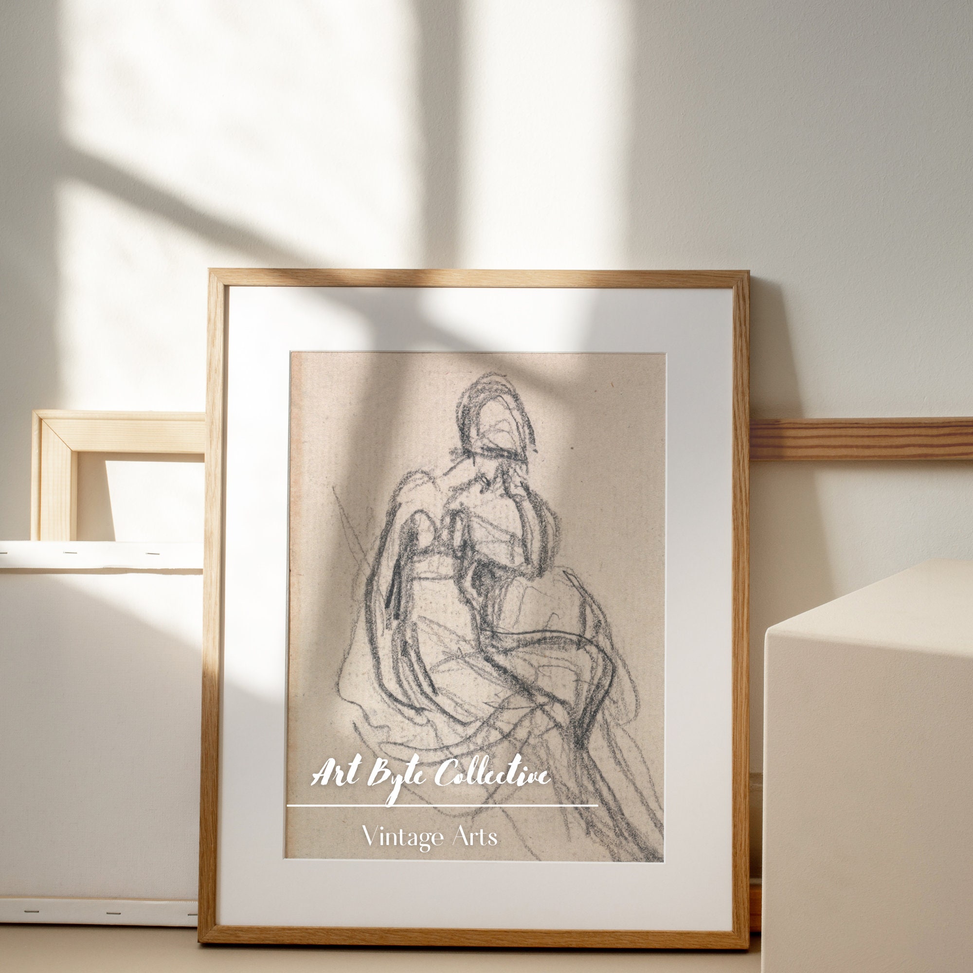 Antique Line Drawing, Vintage Abstract Sketch Woman Art, Digital ...