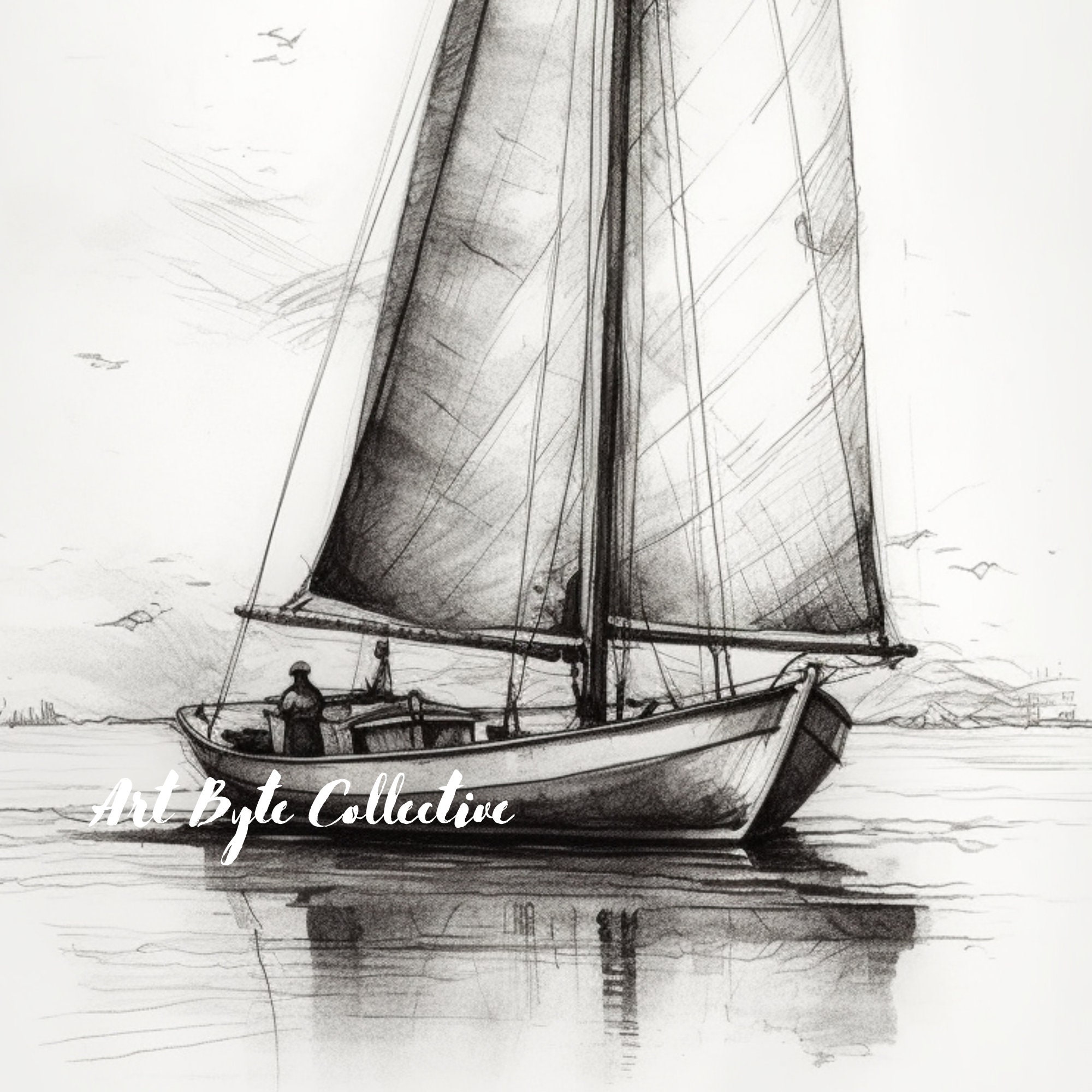 Simple Nautical Sketch Art | Lake House Print Sailboat Nursery Drawing ...