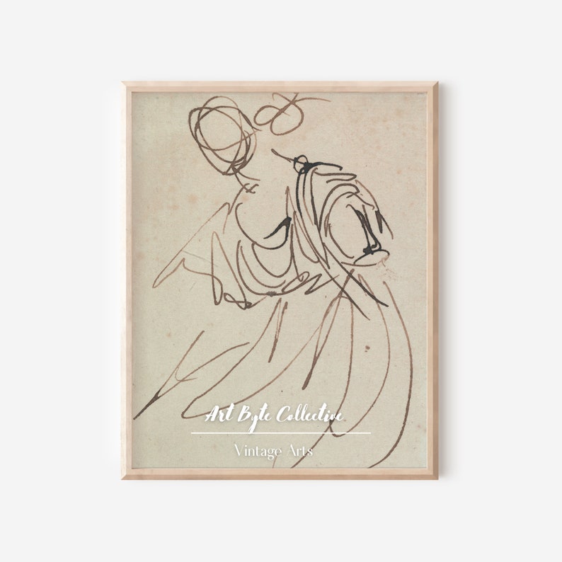 Antique Line Drawing Vintage Abstract Sketch Woman Art - Etsy