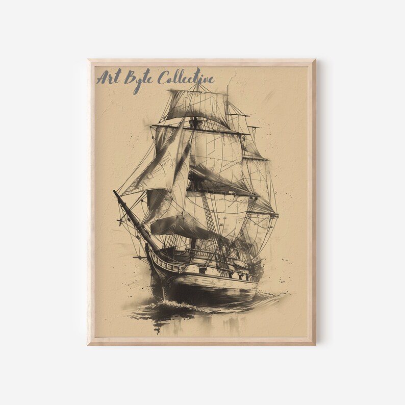 Printable Digital Antique Sketch of 18th-century Ship Vintage Nautical ...
