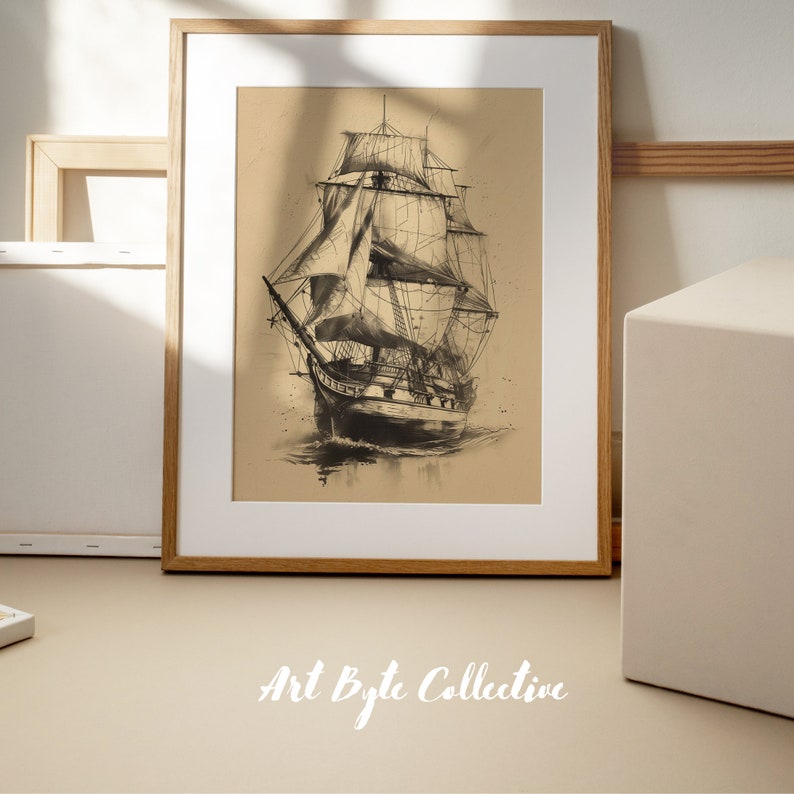 Printable Digital Antique Sketch of 18th-century Ship Vintage Nautical ...