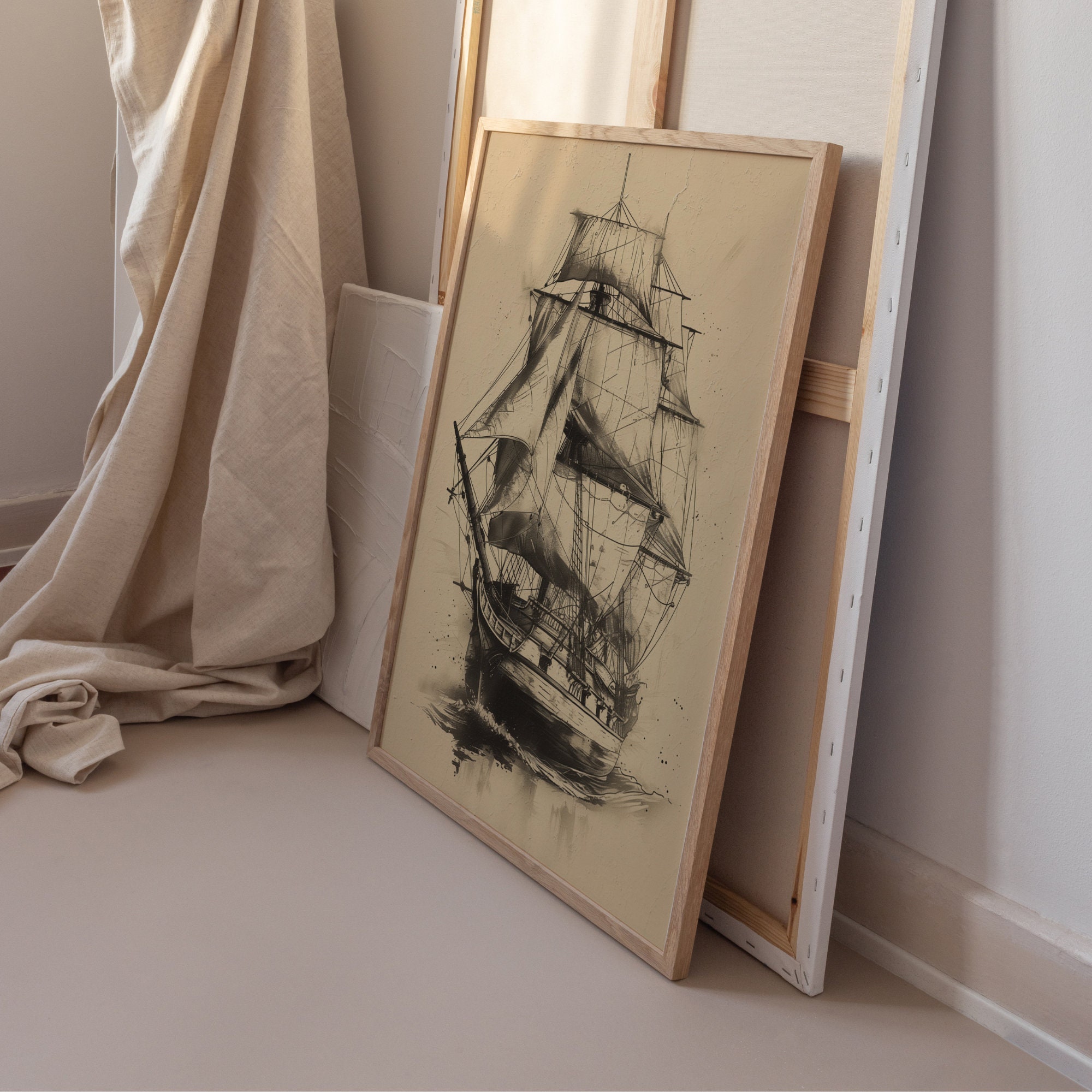 Printable Digital Antique Sketch of 18th-century Ship Vintage Nautical ...
