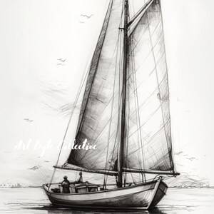 Simple Nautical Sketch Art | Lake House Print Sailboat Nursery Drawing ...