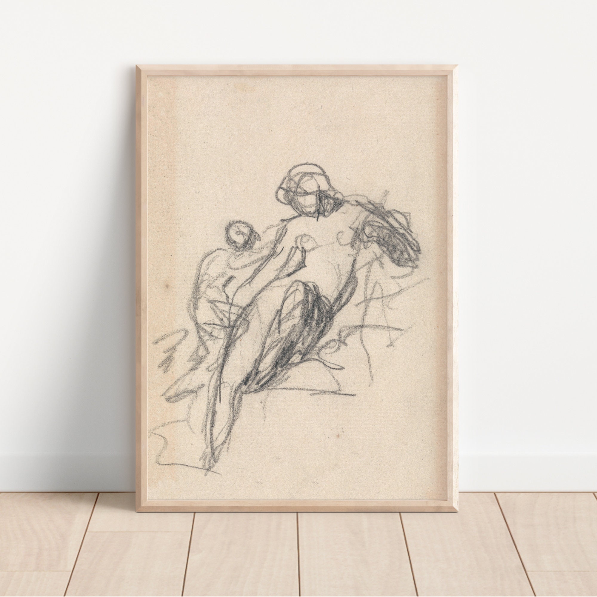 Antique Line Drawing, Vintage Abstract Sketch Woman Art, Digital ...