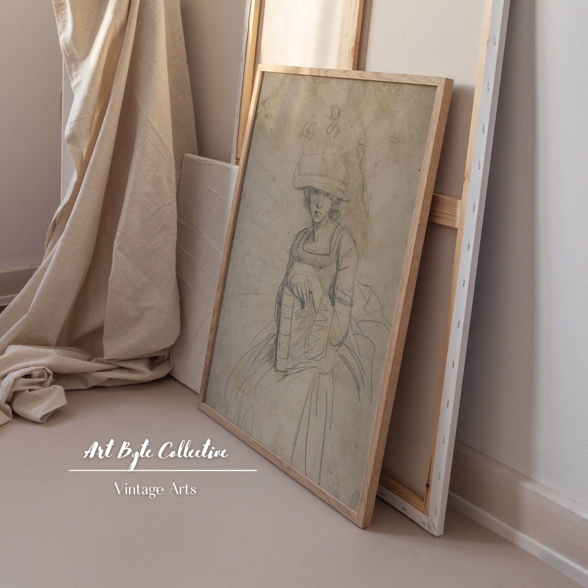 Antique Line Drawing Vintage Sketch Woman Art DIGITAL - Etsy