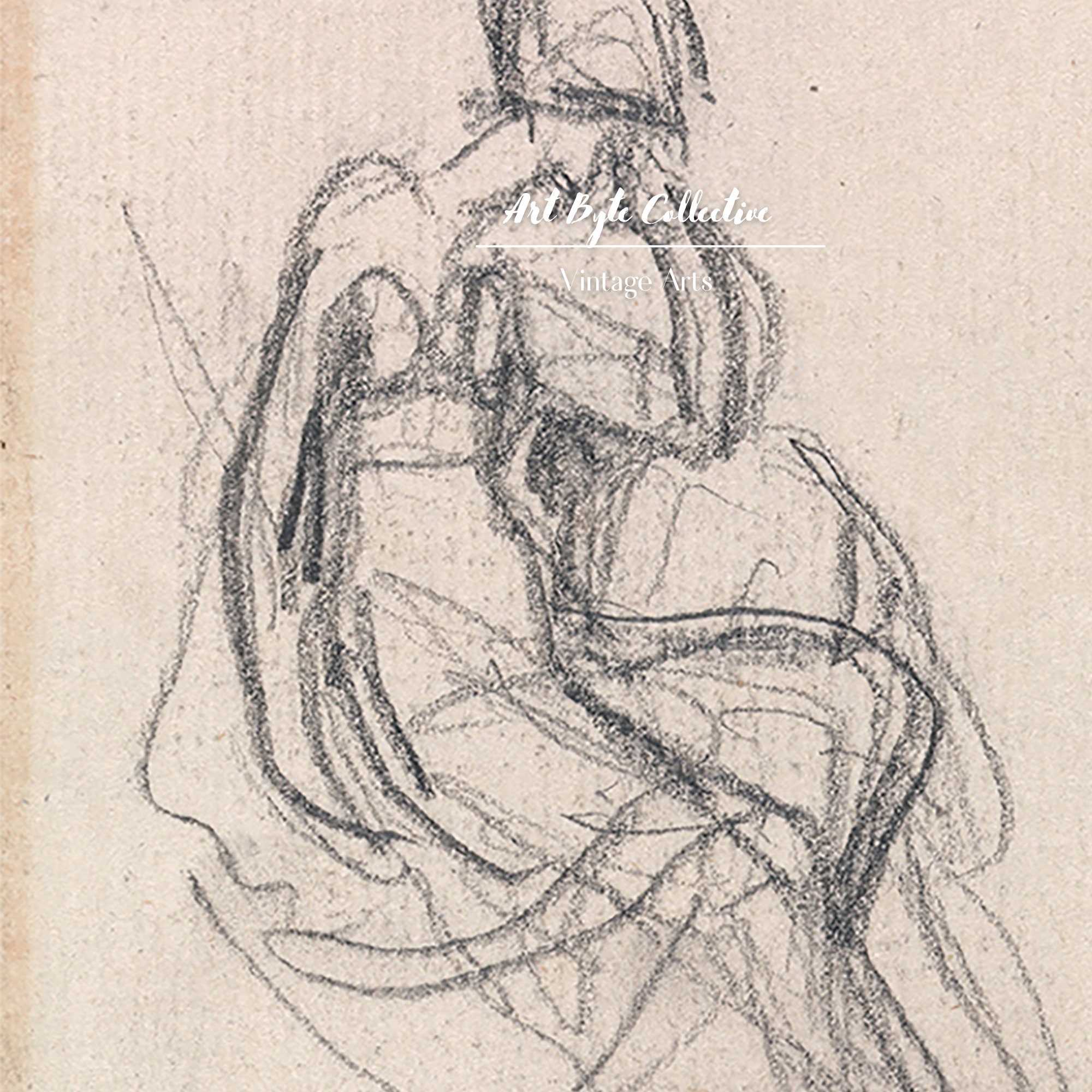 Antique Line Drawing, Vintage Abstract Sketch Woman Art, Digital ...