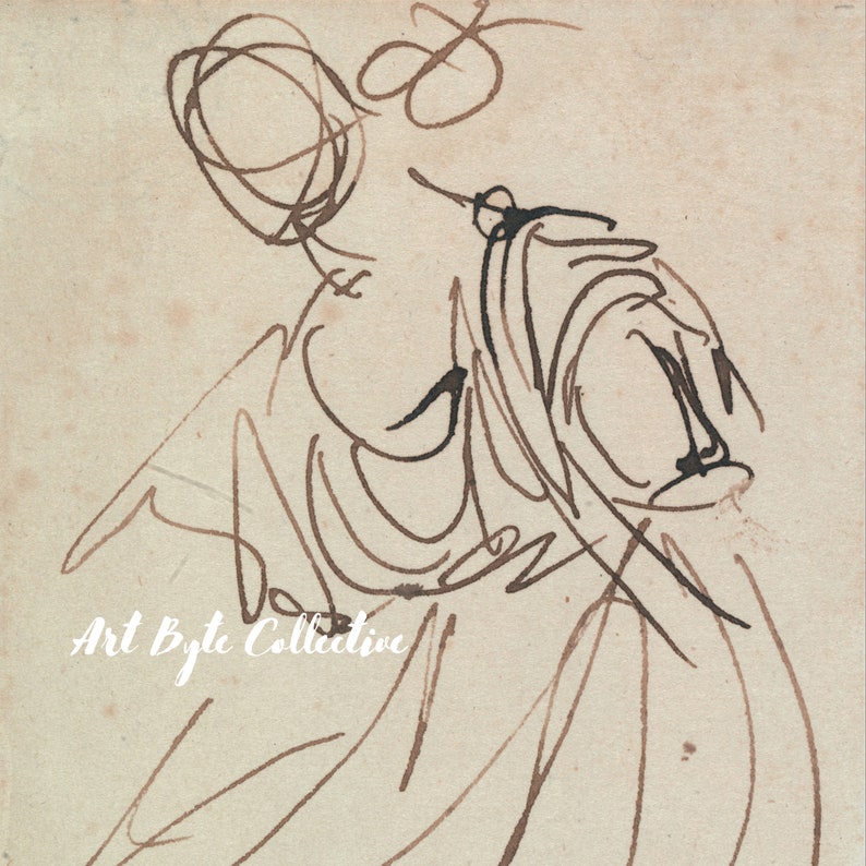 Set of 2 Sketch Art, Antique Line Drawing, Vintage Abstract Sketch ...