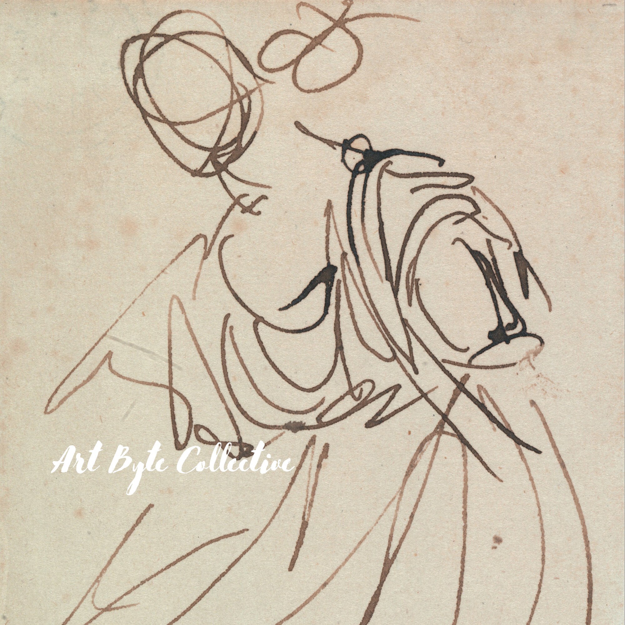 Set of 2 Sketch Art, Antique Line Drawing, Vintage Abstract Sketch ...