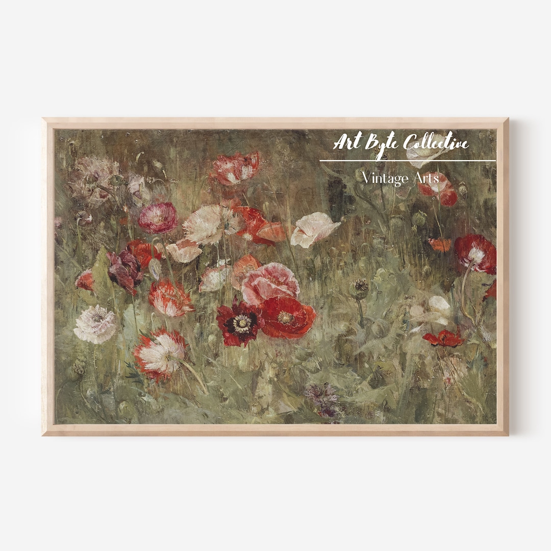 Vintage Poppy Art: Retro Digital Bed of Poppies, Old-world Floral ...