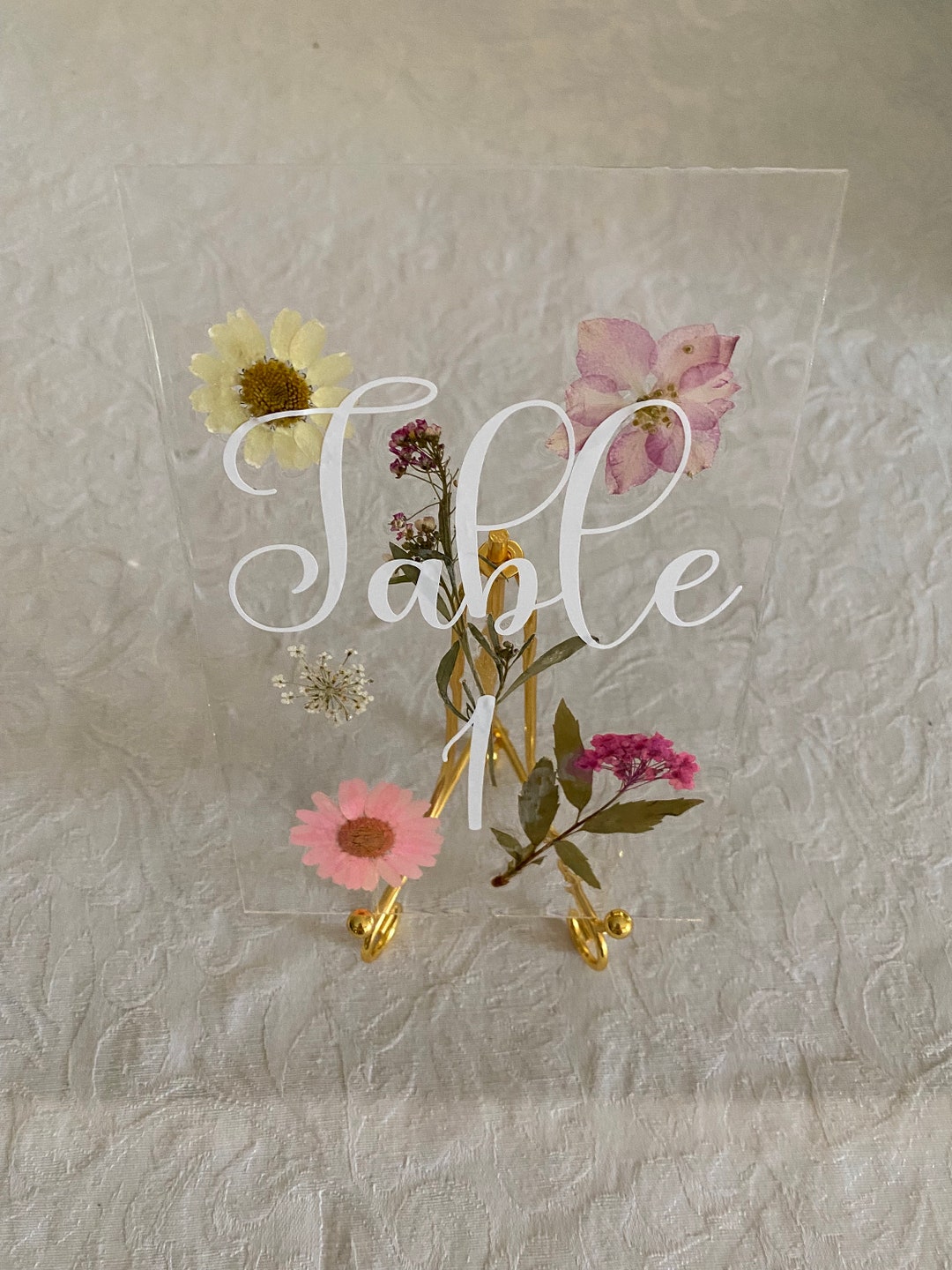 Pressed Flower Acrylic & Resin Table Numbers Wedding Signage ...