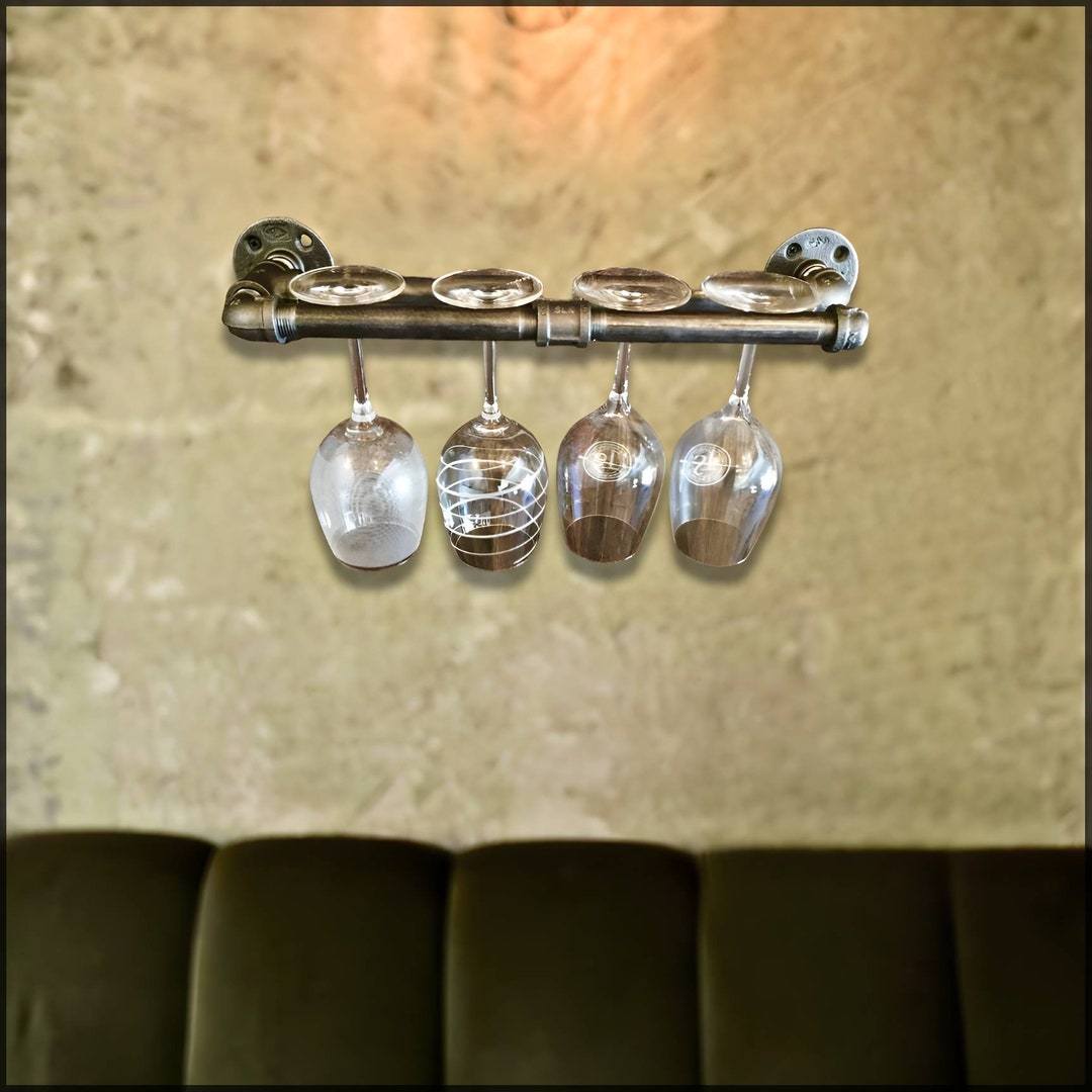 Wall Mounted Industrial Rustic Wine Glass Rack Steampunk - Etsy
