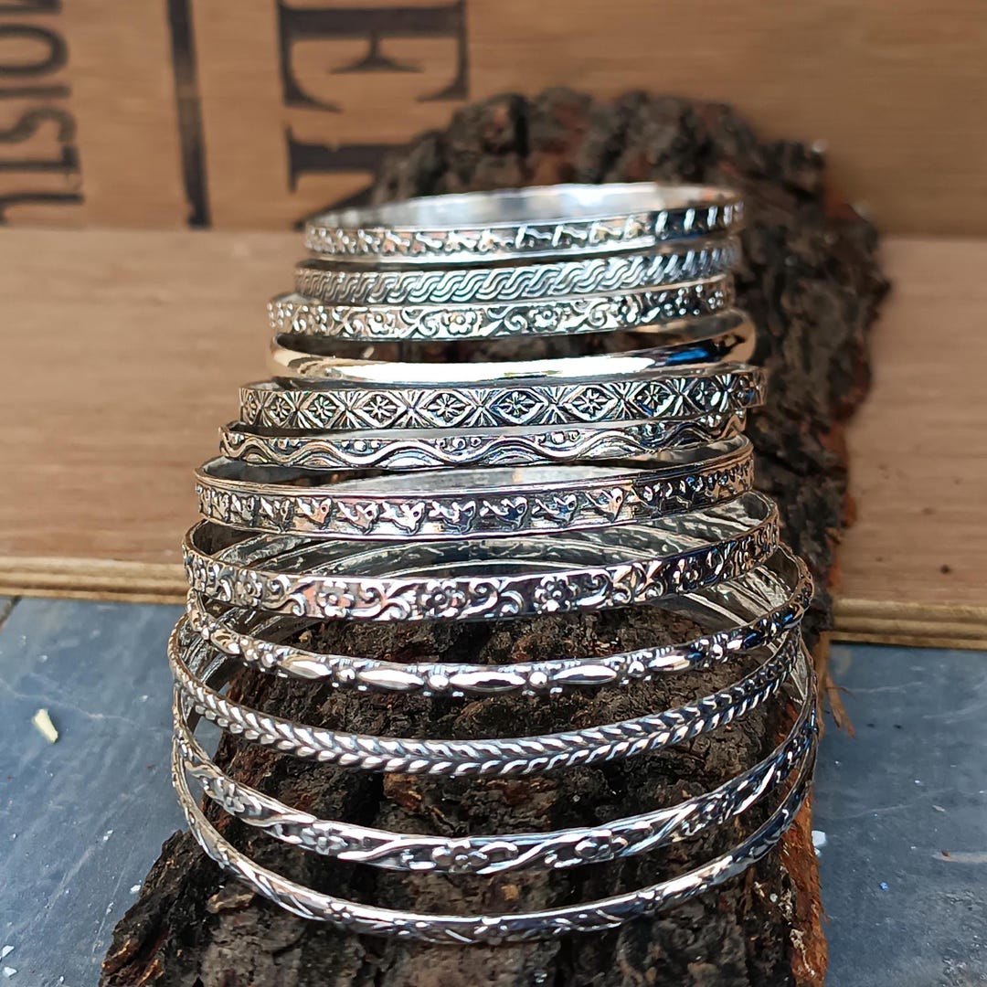 Handmade Sterling Silver Bangle Set: Designer Flower Bangles - Etsy