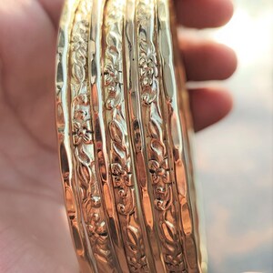 Handmade Brass Stacking Bangles - Set of 7 - Floral Design - Etsy