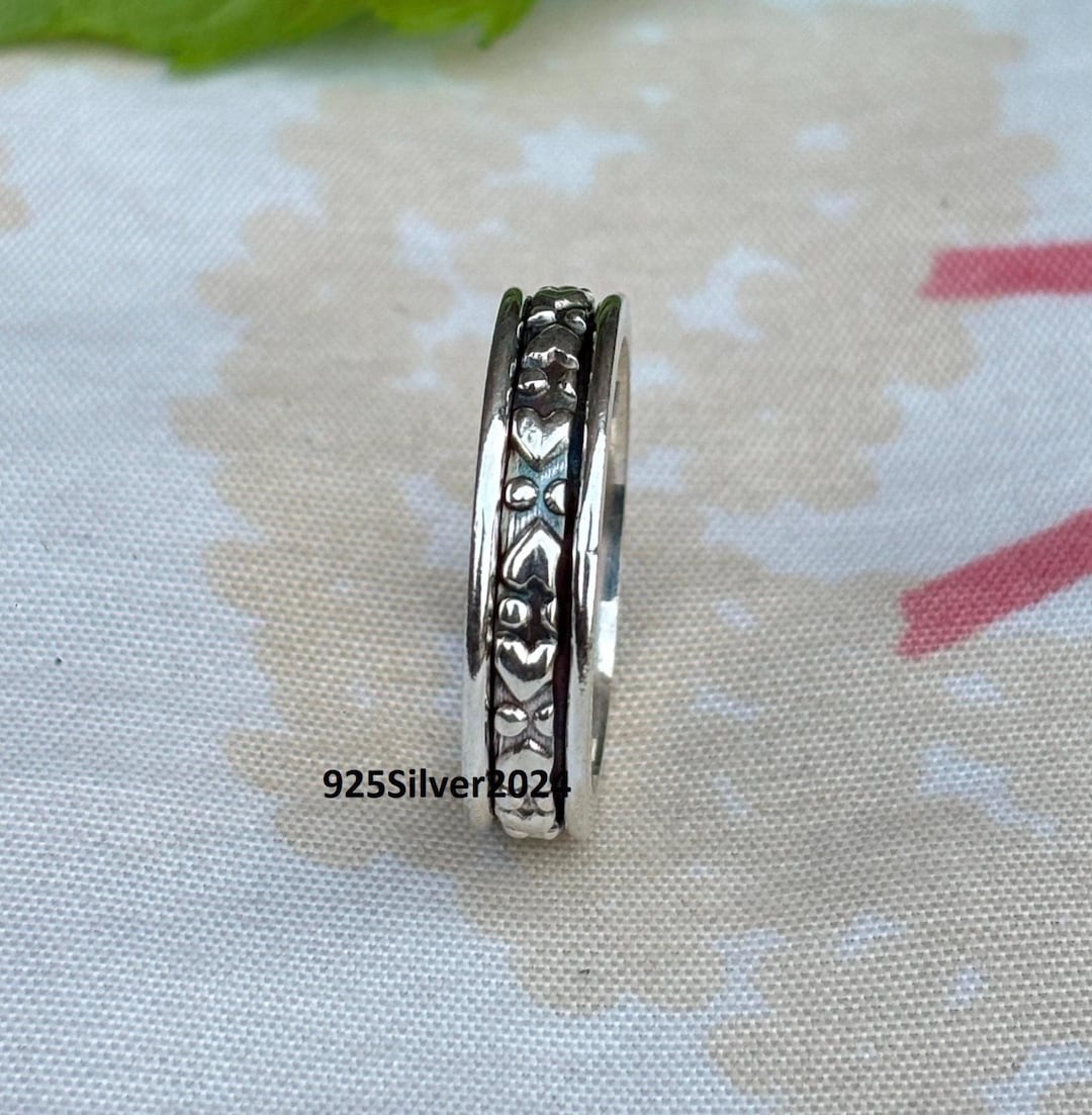 Handmade Sterling Silver Spinner Ring: Heart Design, 925 Silver - Etsy