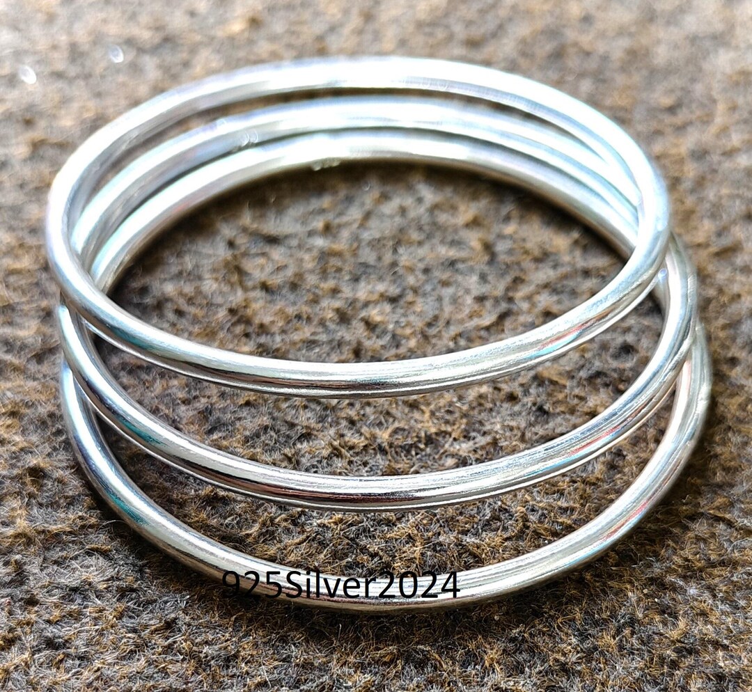 Sterling Silver, 925 Sterling Silver Bangles, 3mm Wire Bangle 3 Set ...