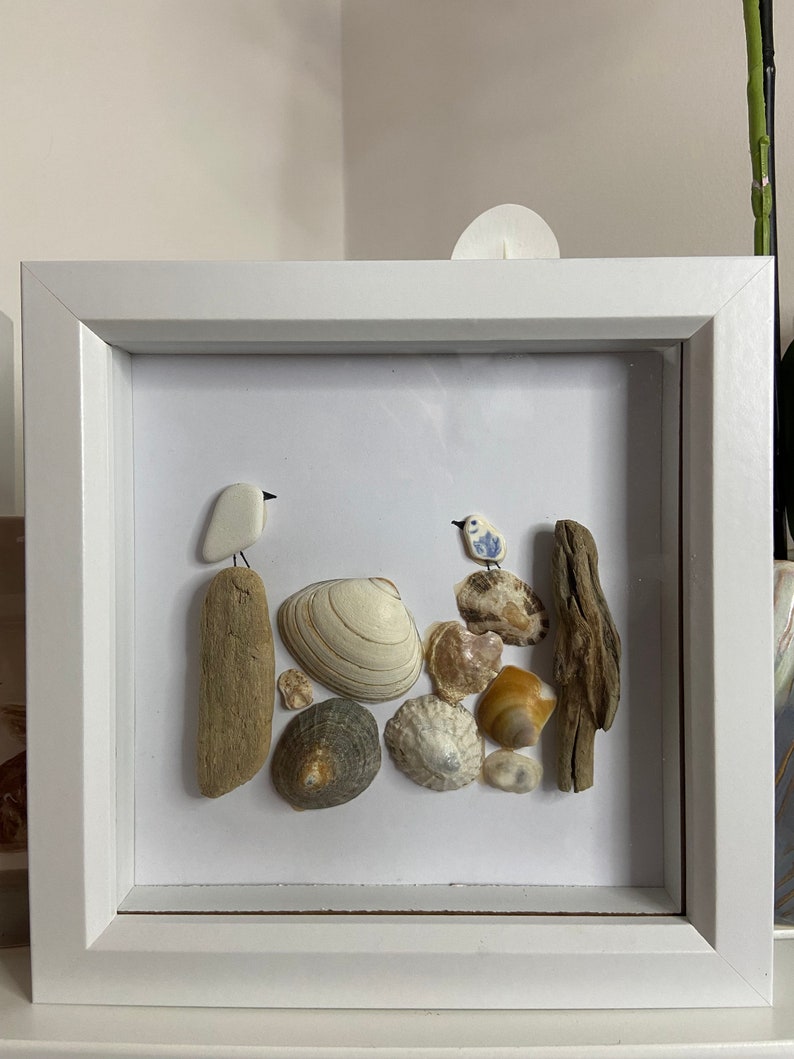 Family of Birds, Sea Glass, Drift Wood, Box Frame, Shells, Pottery - Etsy