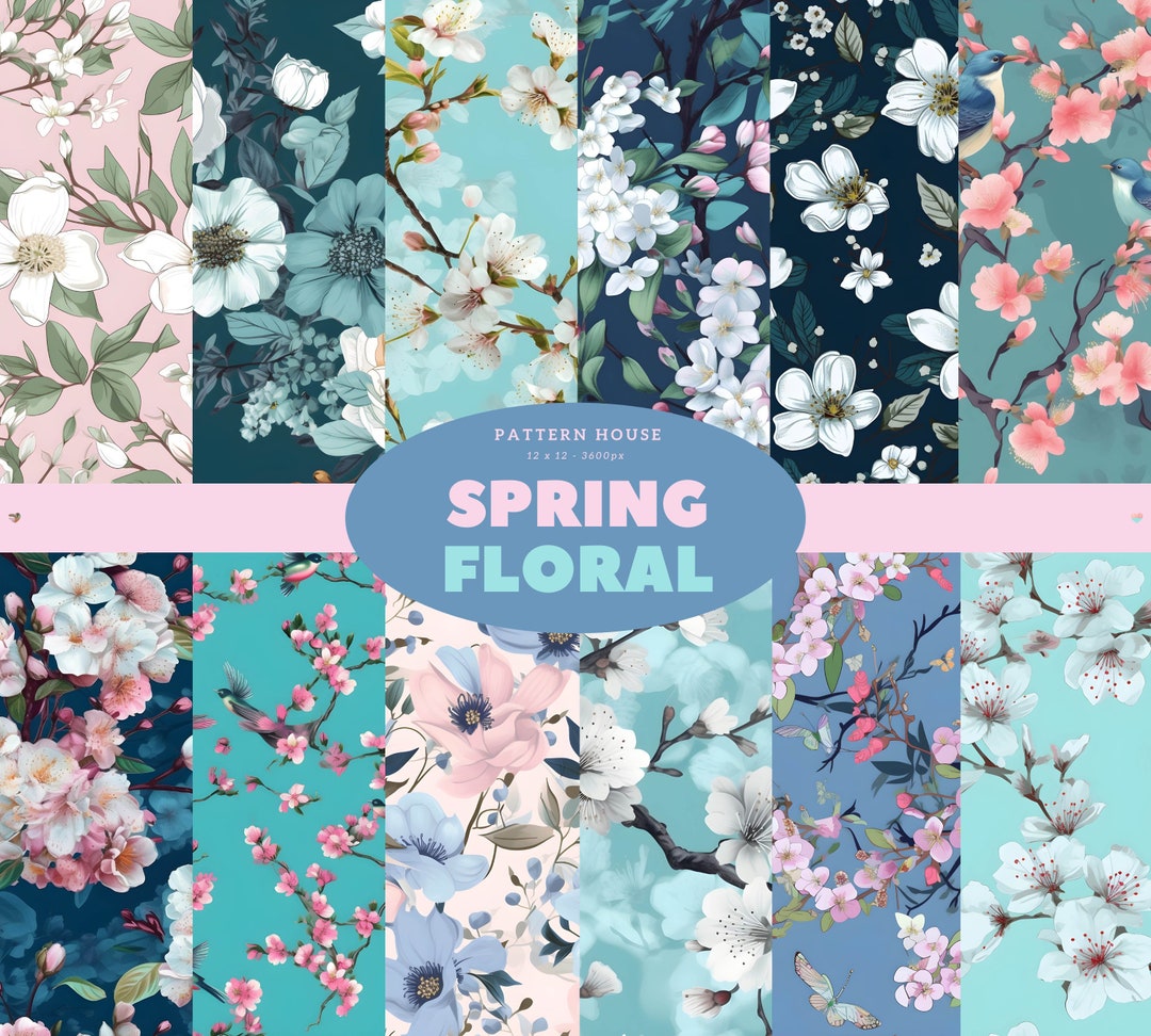 12 Seamless Spring Floral Patterns Digital Paper Commercial Use ...