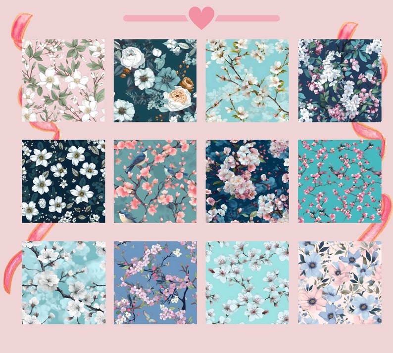 12 Seamless Spring Floral Patterns Digital Paper Commercial Use ...