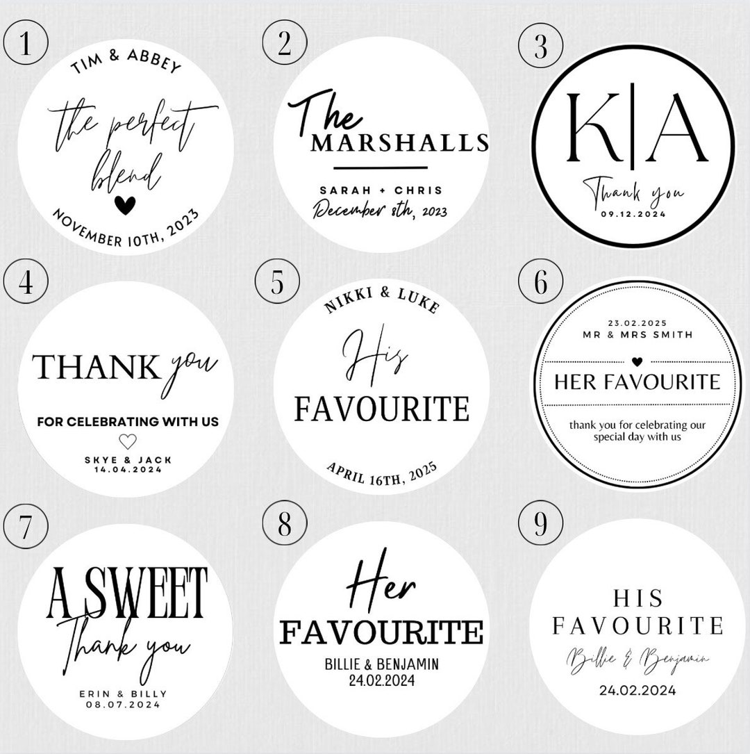 Wedding Favour Stickers Custom Wedding Stickers His and Her Favourite ...