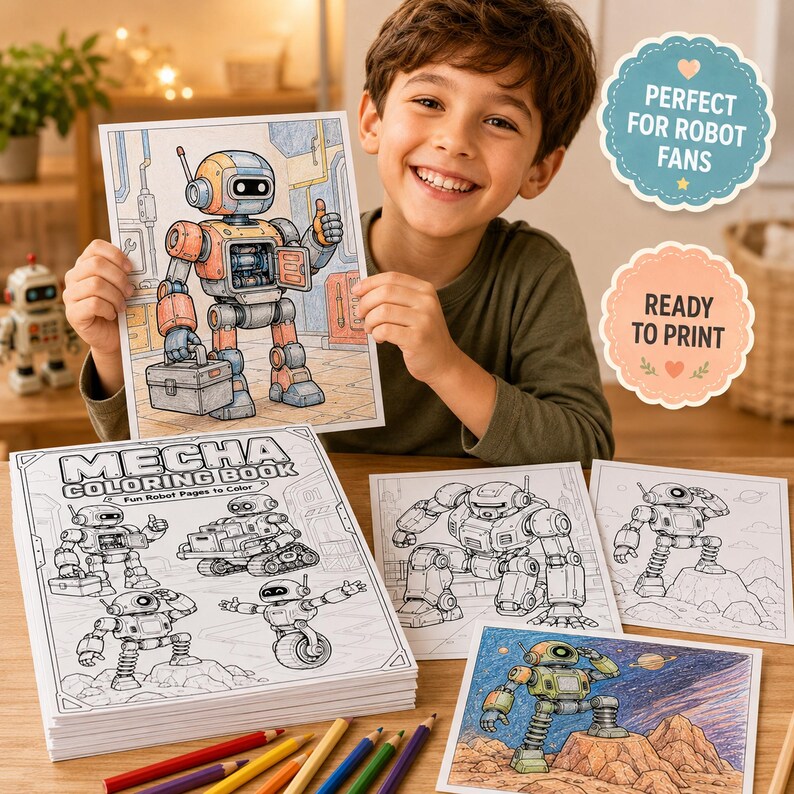 Robot Coloring Book Vol 2 Mecha Sci-fi Printable PDF for Kids 15 Pages ...