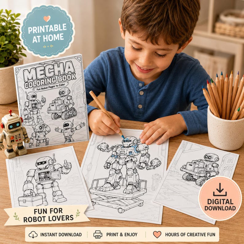 Robot Coloring Book Vol 2 Mecha Sci-fi Printable PDF for Kids 15 Pages ...