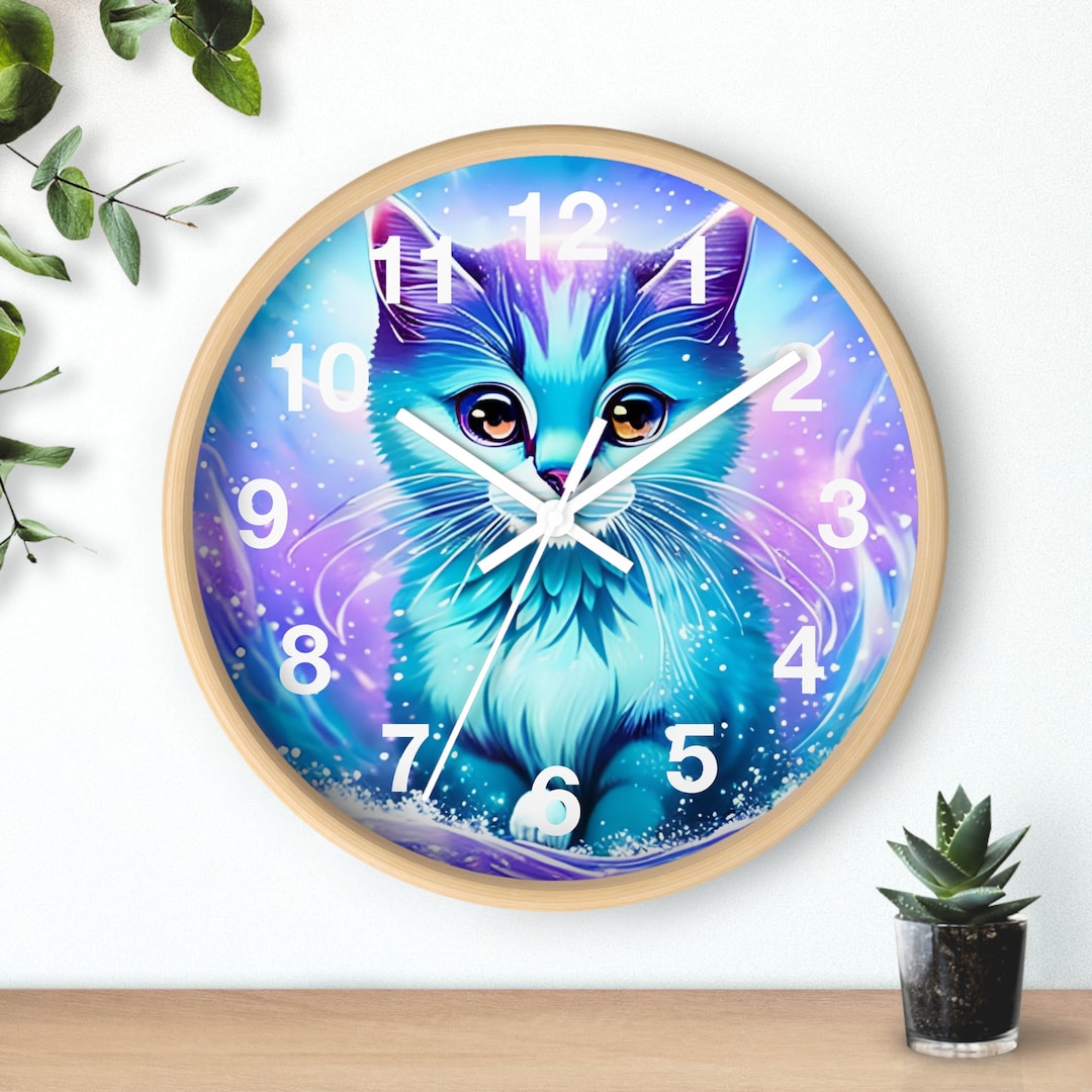 Cute Cat Wall Clock Cat Art Decor Cat Lover Gift Cat Clock - Etsy
