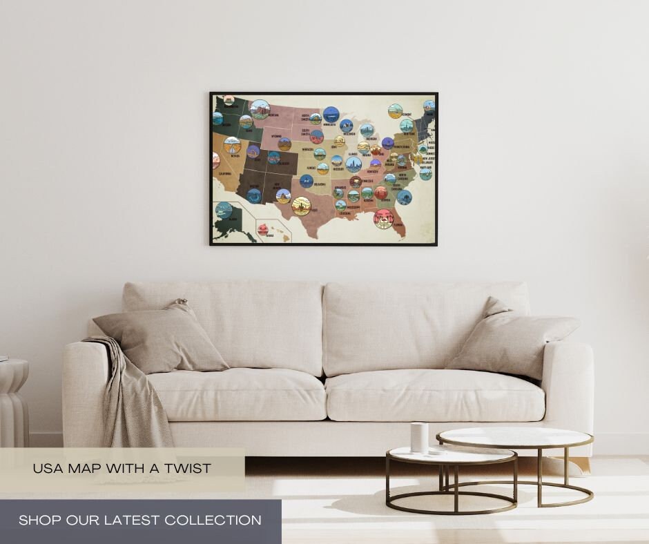 USA Map With a Twist Map Office Gift Icons States Wall Art Poster - Etsy