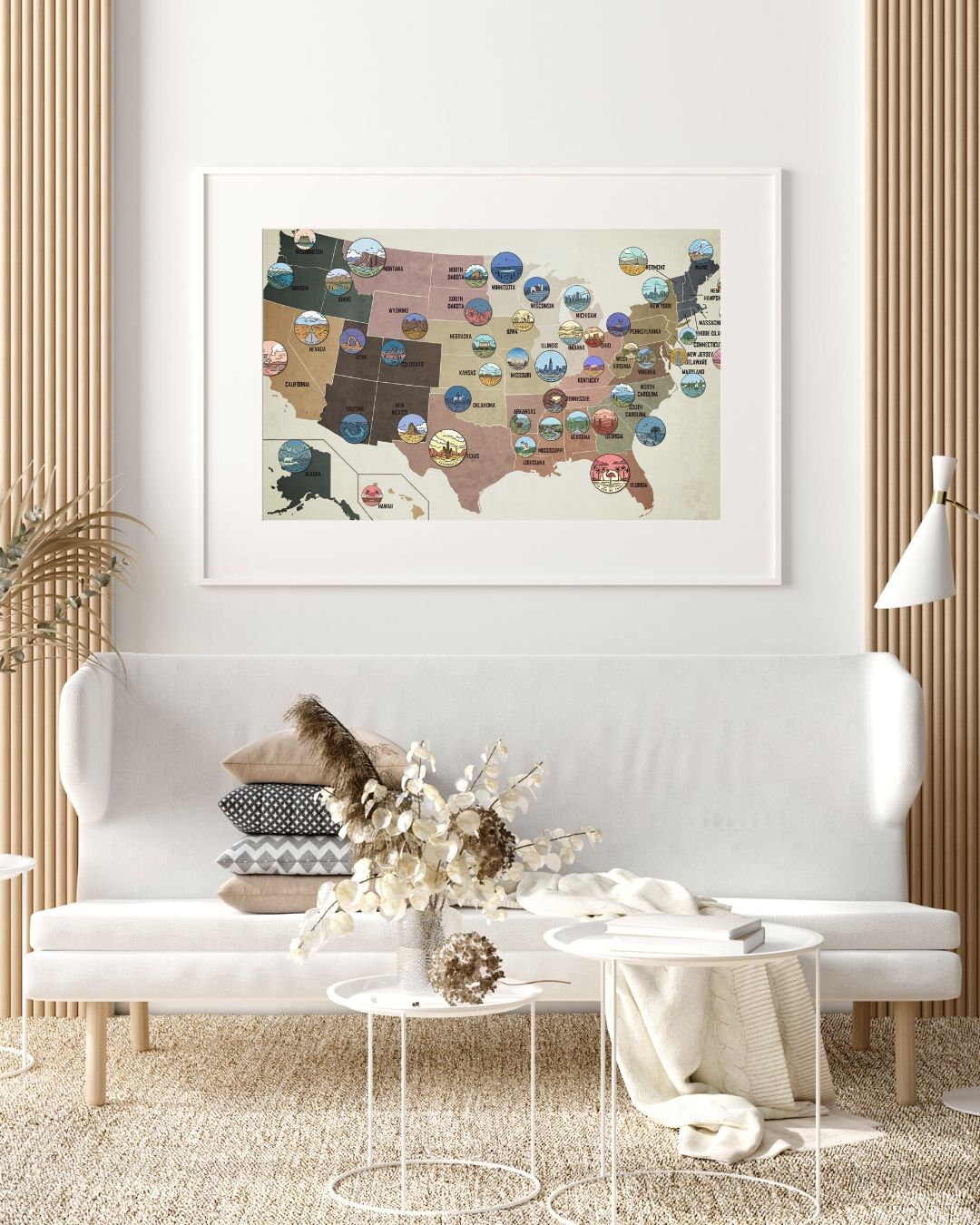 USA Map With a Twist Map Office Gift Icons States Wall Art Poster - Etsy