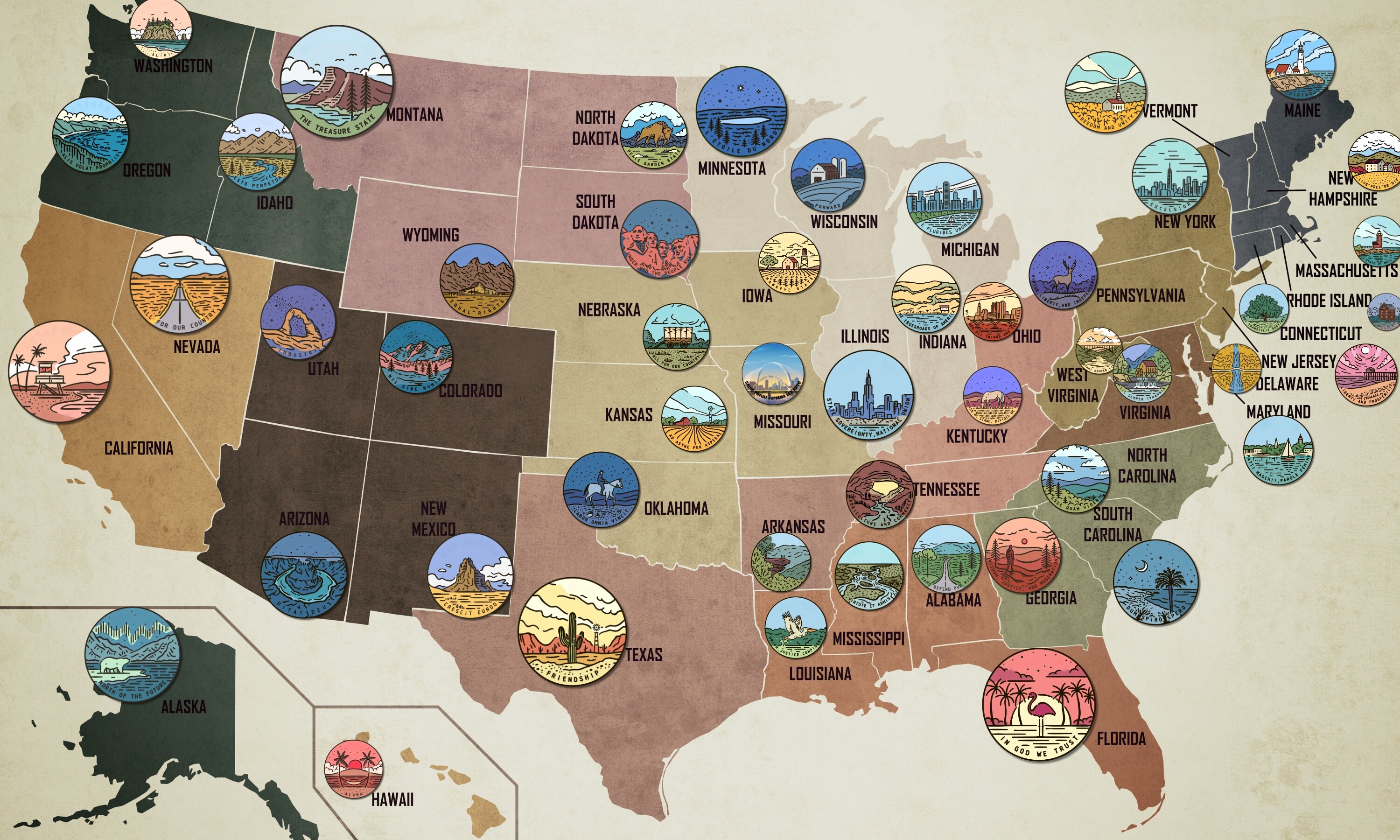 USA Map With a Twist Map Office Gift Icons States Wall Art Poster - Etsy