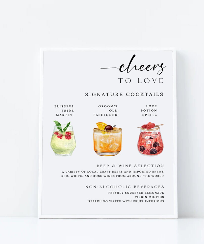 Signature Drink Sign, Bar Menu Template, Minimalist Printable Bar Menu ...