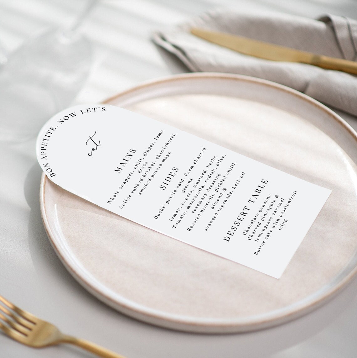 Modern Bohemian Arched Dinner Menu Card Template Printable - Etsy