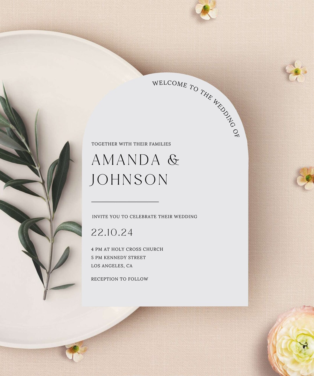 Arch Wedding Invitation Template Set, Minimalist Wedding, RSVP Card ...