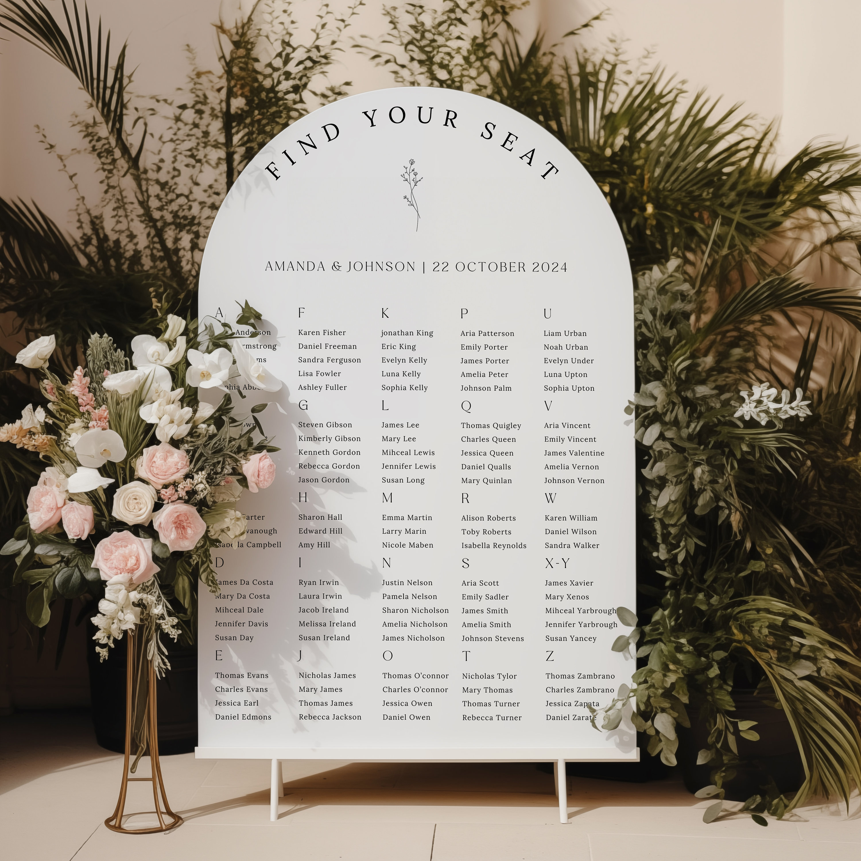 Dreamy Custom Wedding Seating Chart Template in Canva. Minimal Arch Shape. Easy to Customise ...