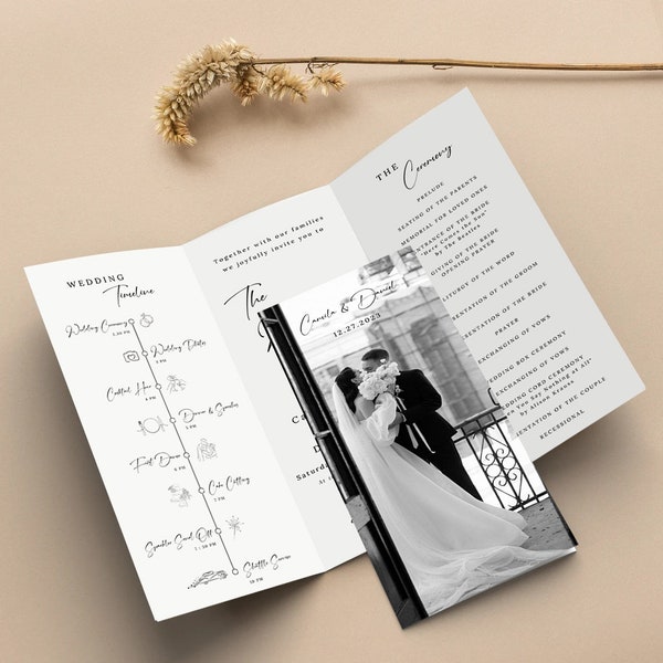 Trifold Wedding Day Schedule Ceremony Pamphlet Template, Wedding ...