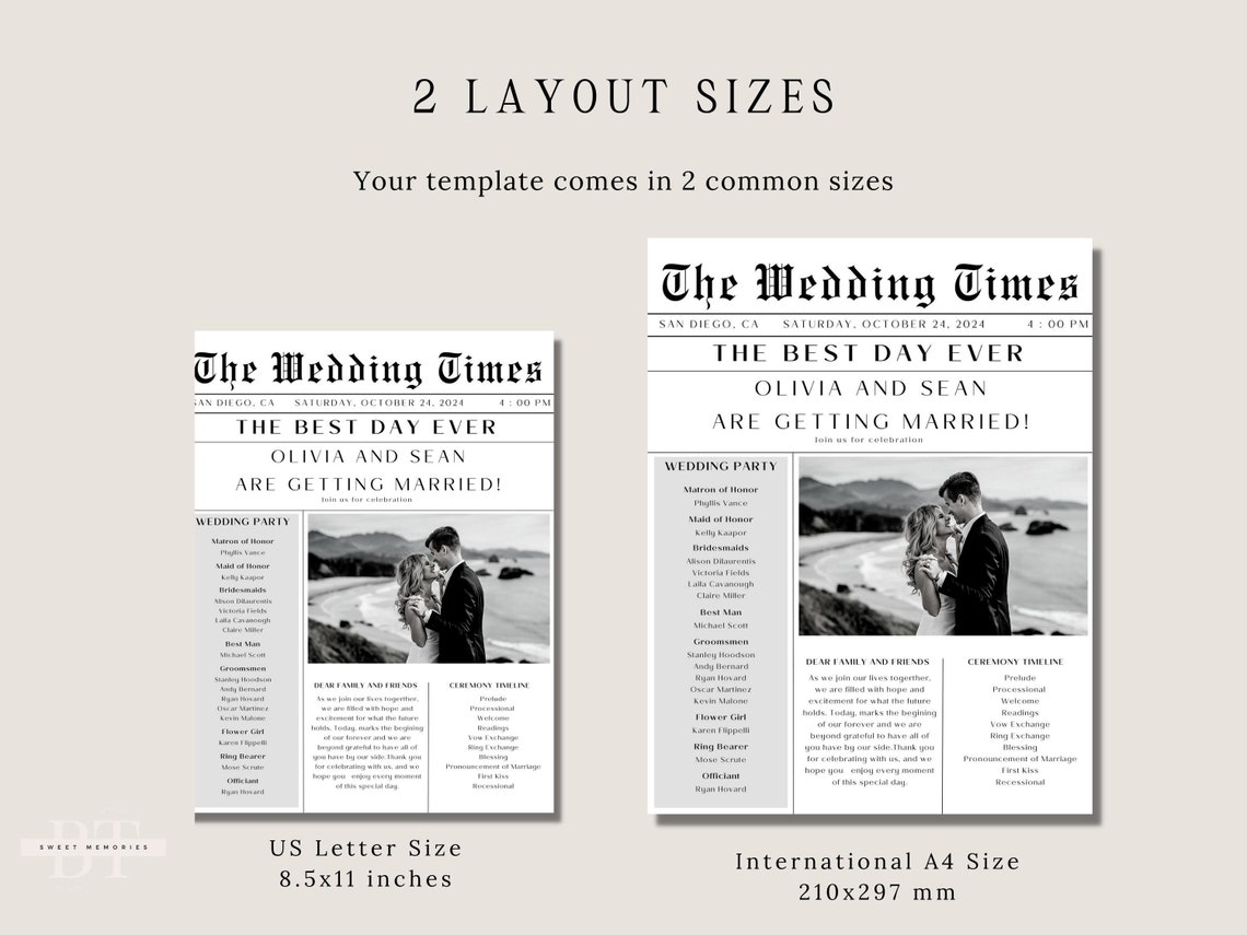 Wedding Newspaper Infographic Program Newspaper Wedding - Etsy