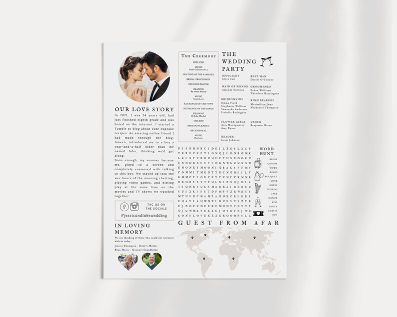 Newspaper Wedding Program Template, Editable Wedding Newspaper Program ...