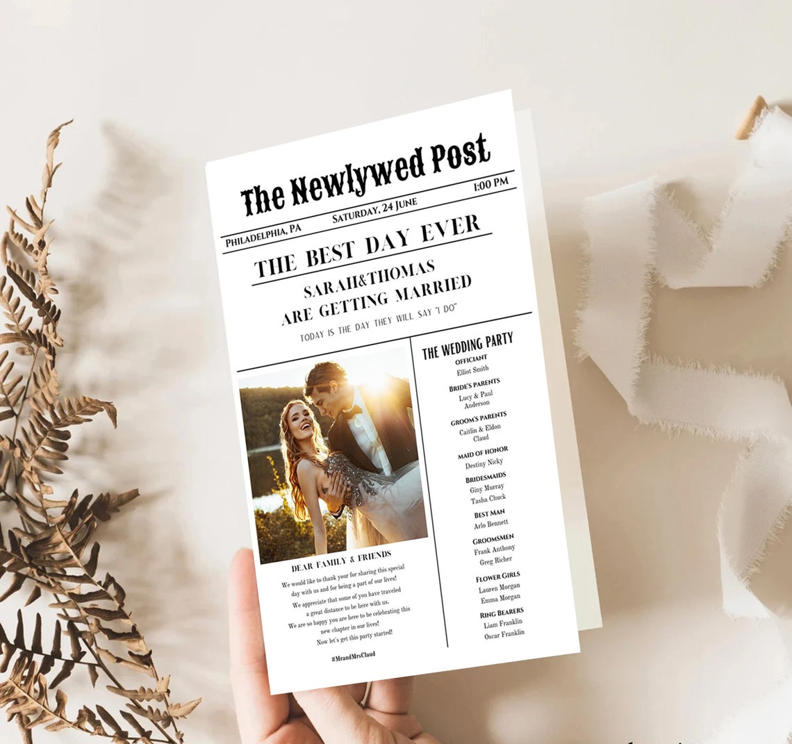Newspaper Wedding Program Template, Editable Wedding Newspaper Program ...
