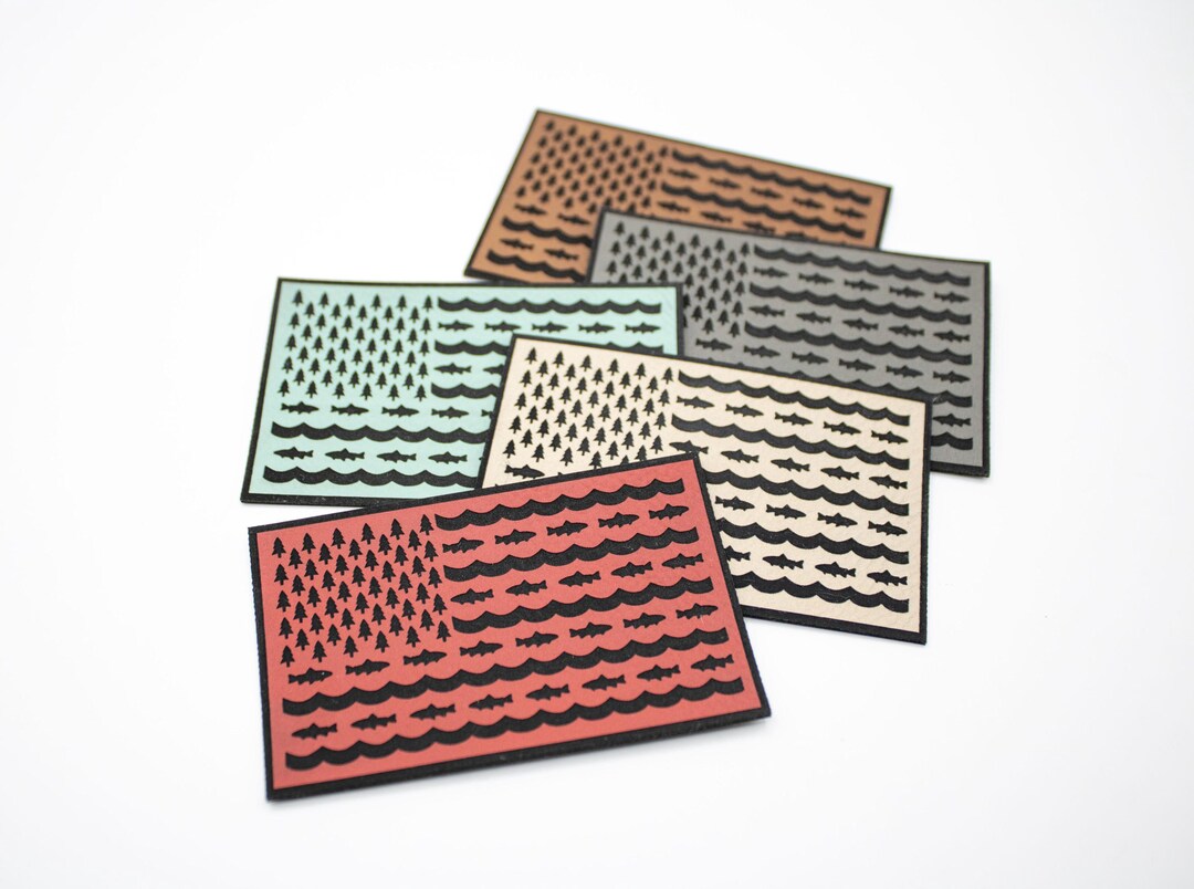 USA Flag Forest and Fish Leatherette Patch Iron on Patch for Travel ...