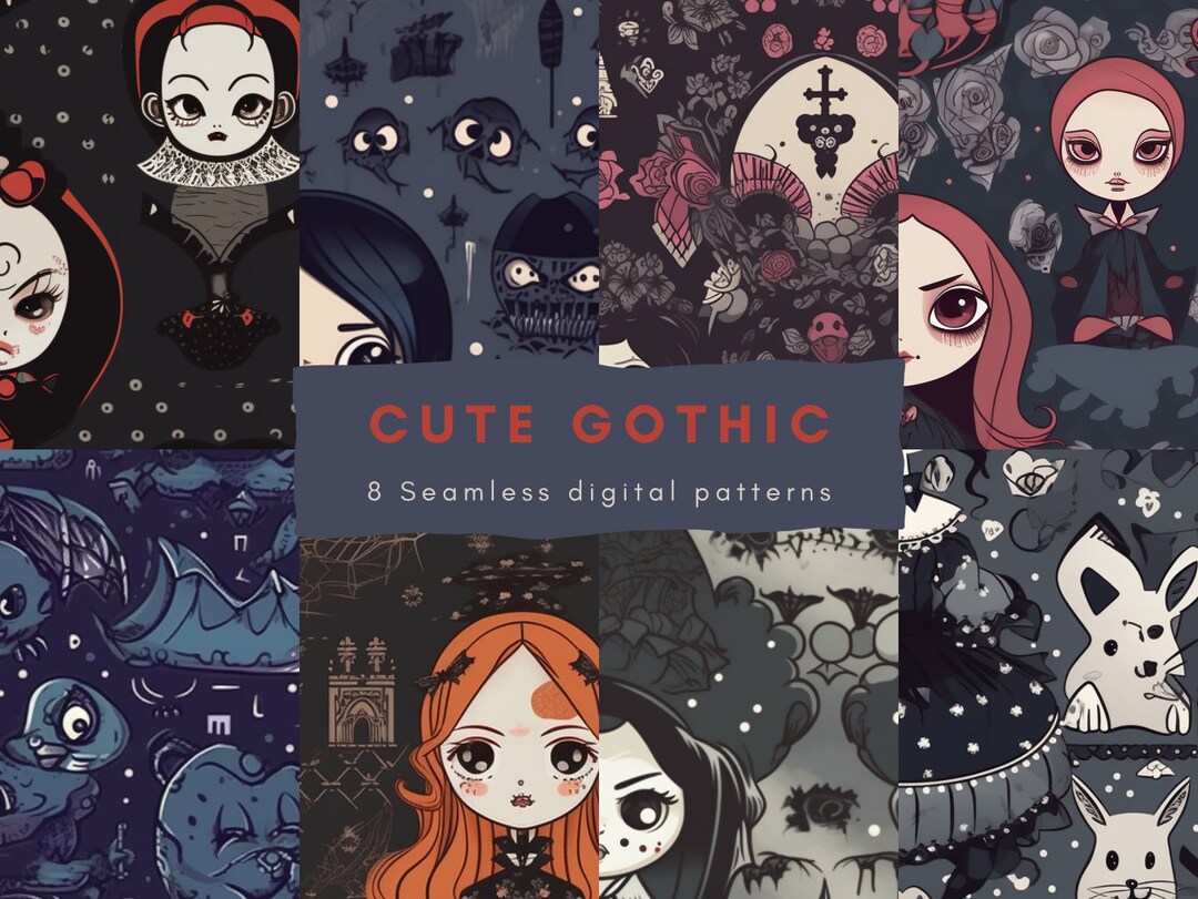 8 Cute Gothic Seamless Digital Papers, Scrapbook, Backgrounds, Patterns ...