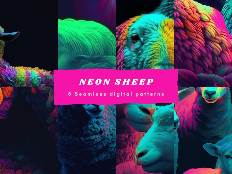 8 Neon Sheep Seamless Digital Papers, Scrapbook, Backgrounds, Patterns ...