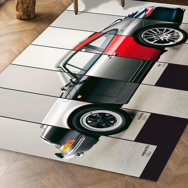Classic Sports Car Rug, Vintage Auto Illustration Digital Print Carpet ...