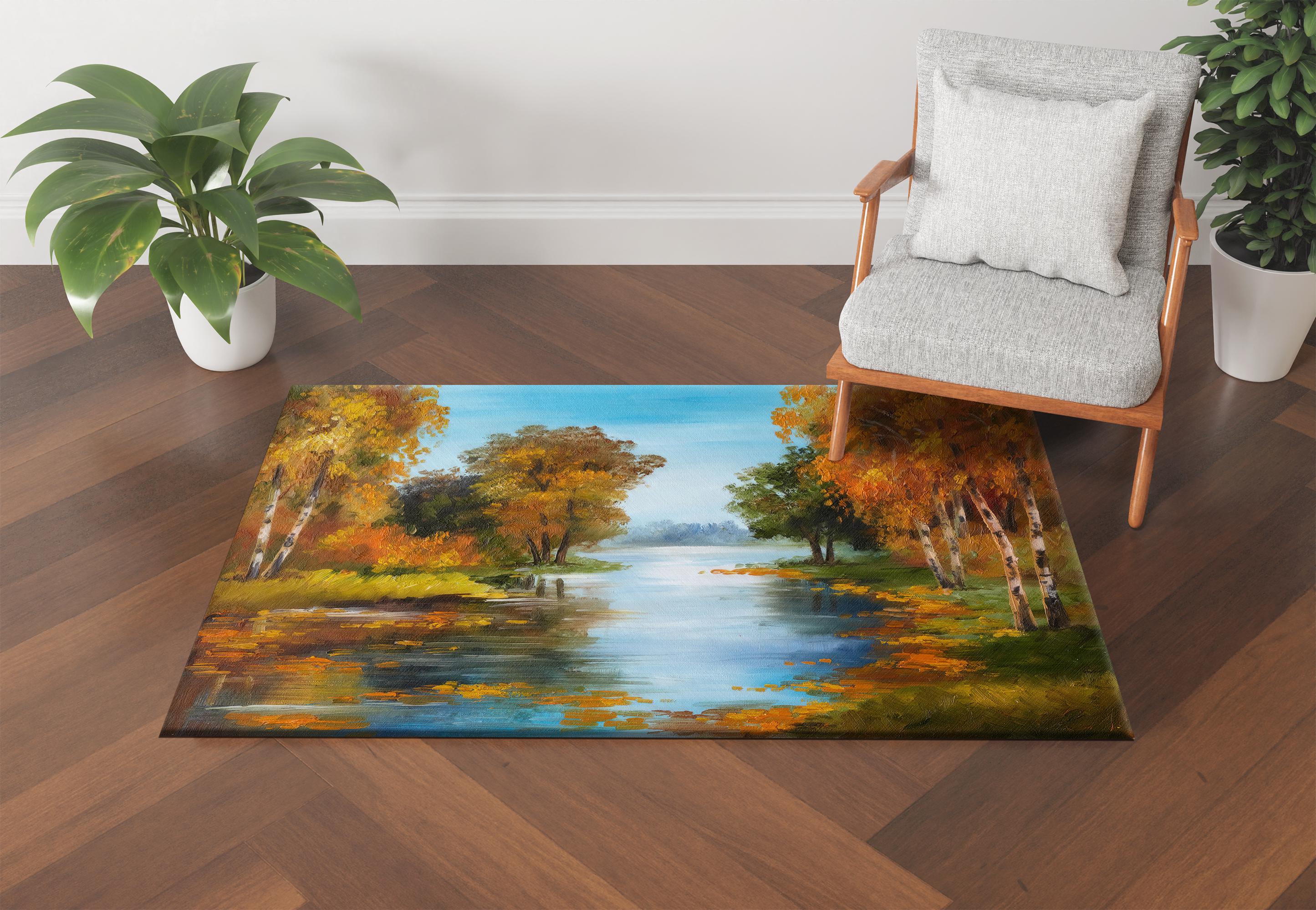 Autumn Landscape Painting Rug, Forest Landscape Rug, Autumn Landscape ...