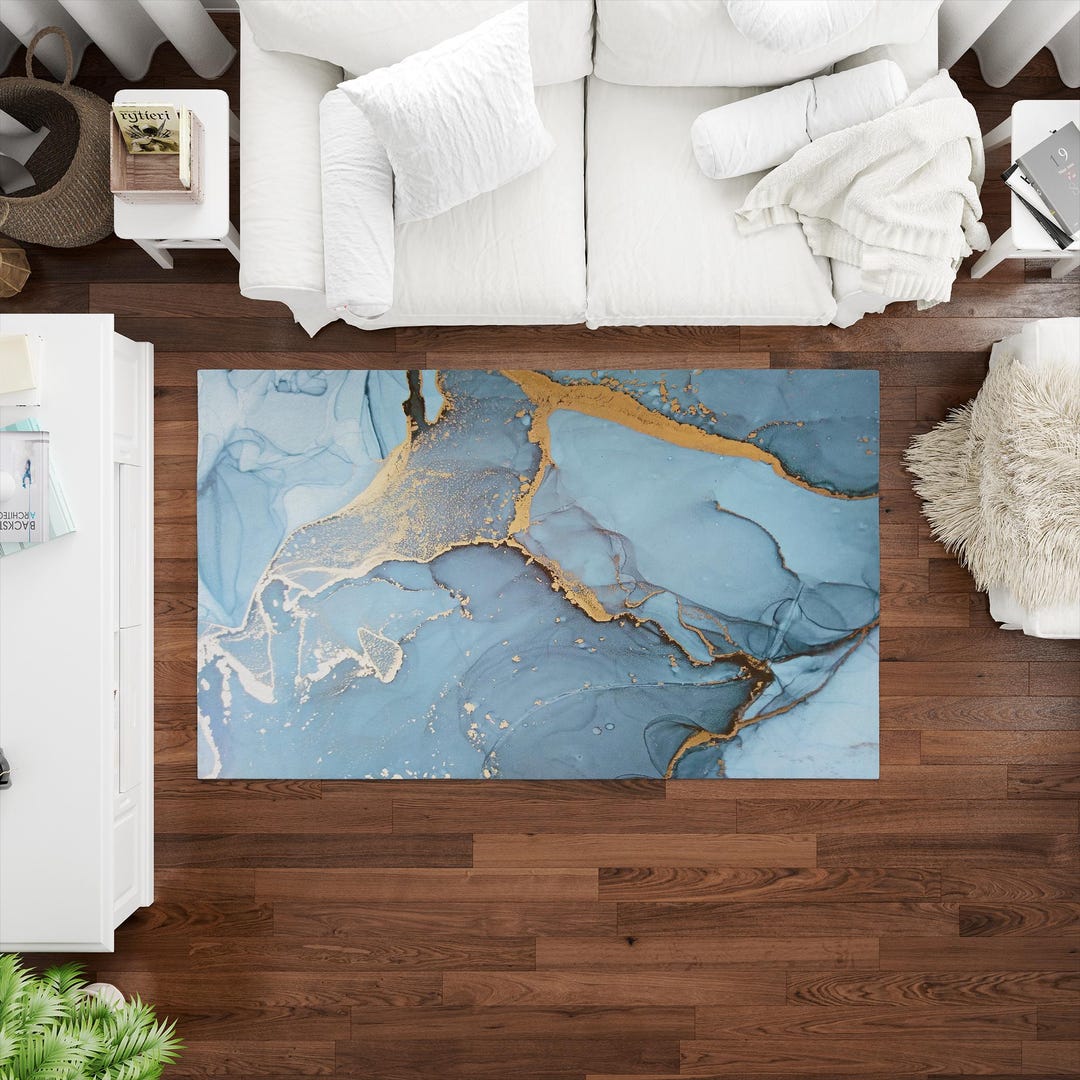 Blue and Gold Marble Rugs, Luxury Marble Rugs, Contemporary Rug, Modern ...