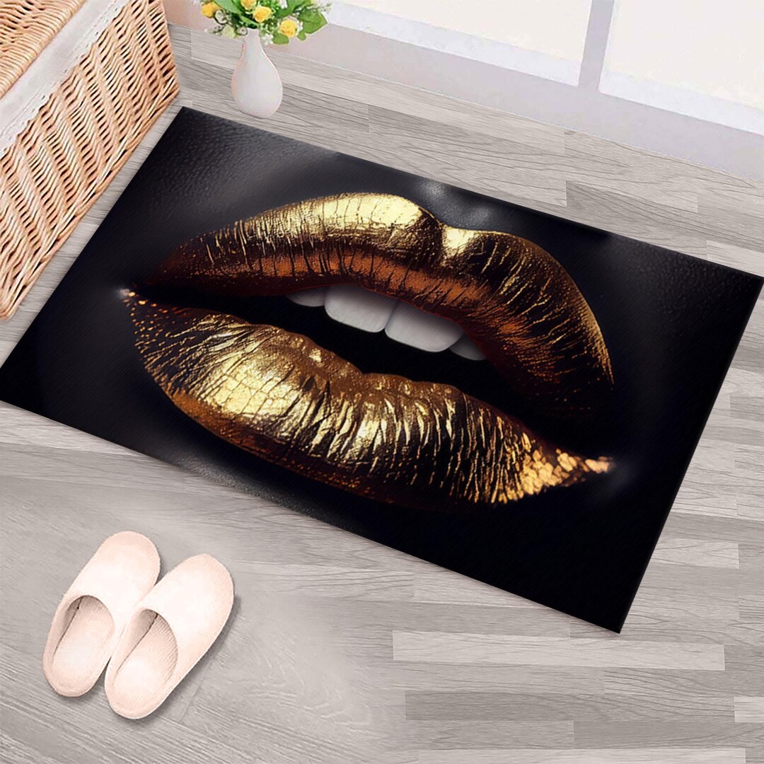 Golden Lip Rugs, Gold Rug, Beauty Center Rug, Modern Rug, 3D Printeds ...