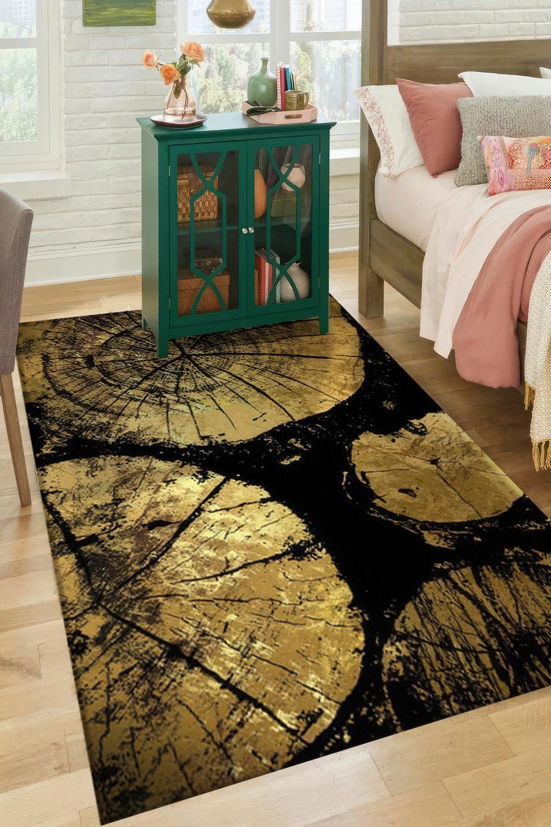 Golden Wood Crack Rugs, Gold Rugs, Black Rugs, Modern Rugs, Runner Rug ...