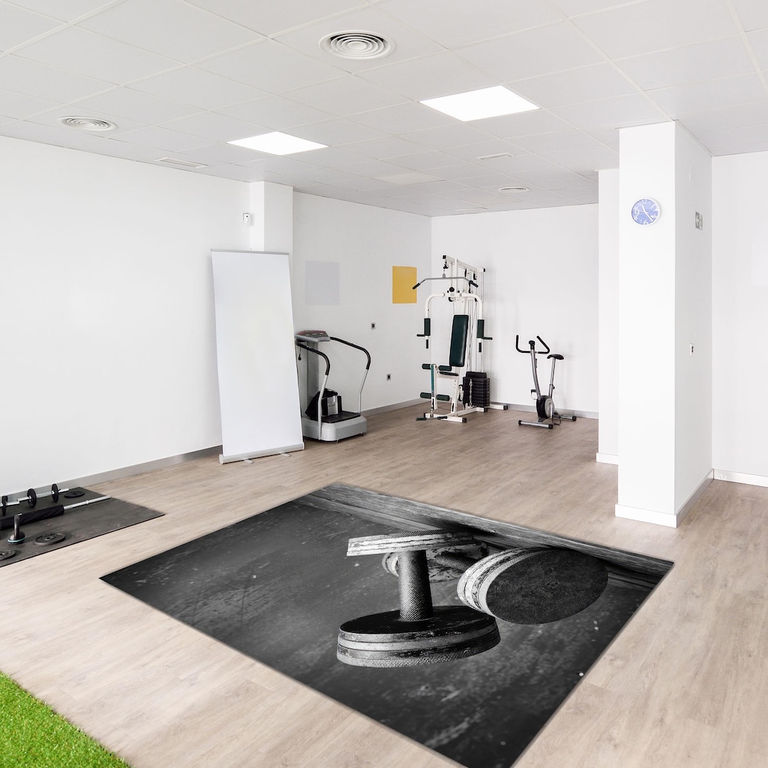 Black and White Dumbbell Rug, Gym Room Decor Carpet, Fitness Theme ...