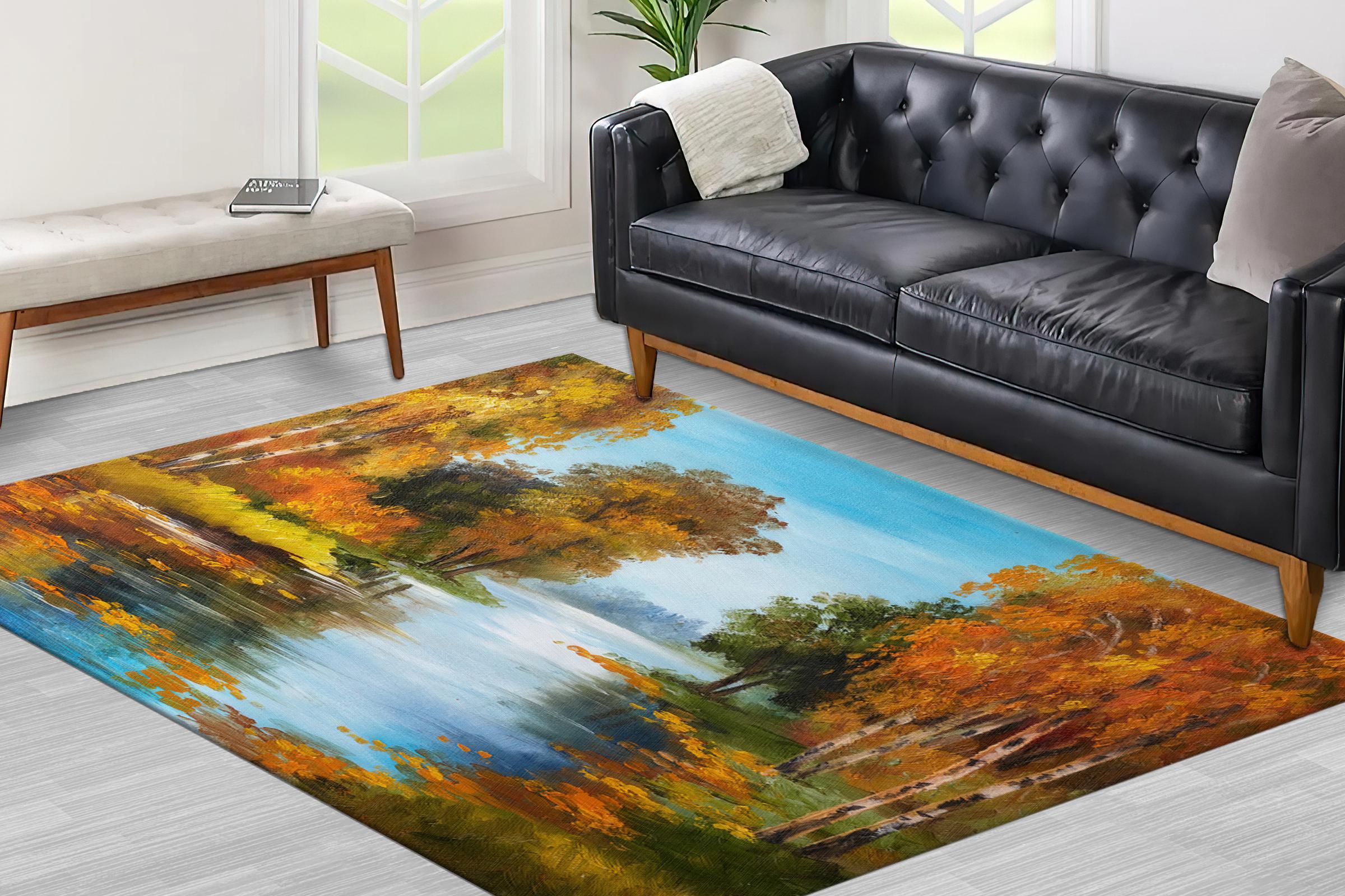 Autumn Landscape Painting Rug, Forest Landscape Rug, Autumn Landscape ...
