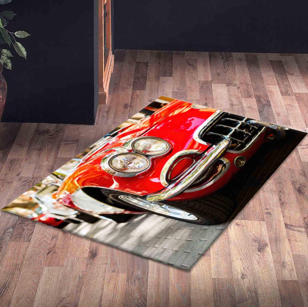 Vintage Car Rug, Red Car Rugs, Classic Car Rug, Car Rug, Anti-slip ...